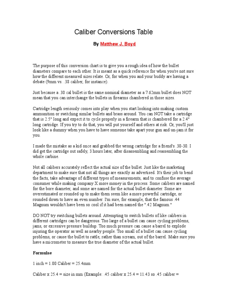 Caliber Conversions Table | PDF | Caliber | Cartridge (Firearms)