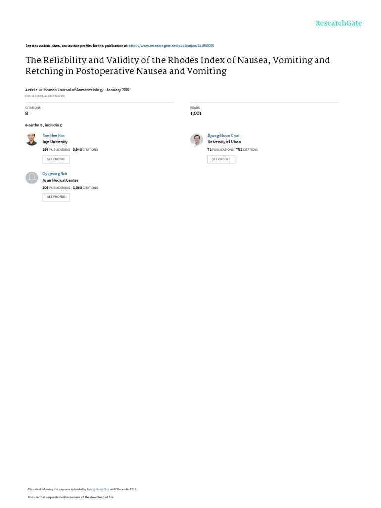 The Reliability and Validity of The Rhodes Index o | PDF | Vomiting ...