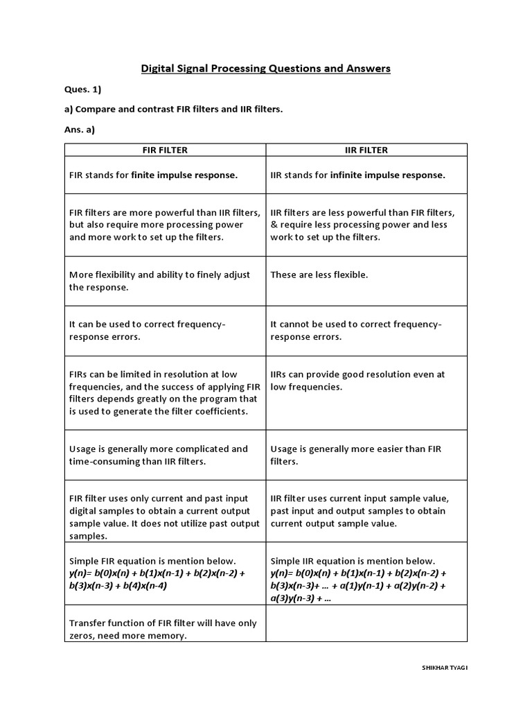 Digital Signal Processing Question and Answers | PDF | Filter (Signal ...