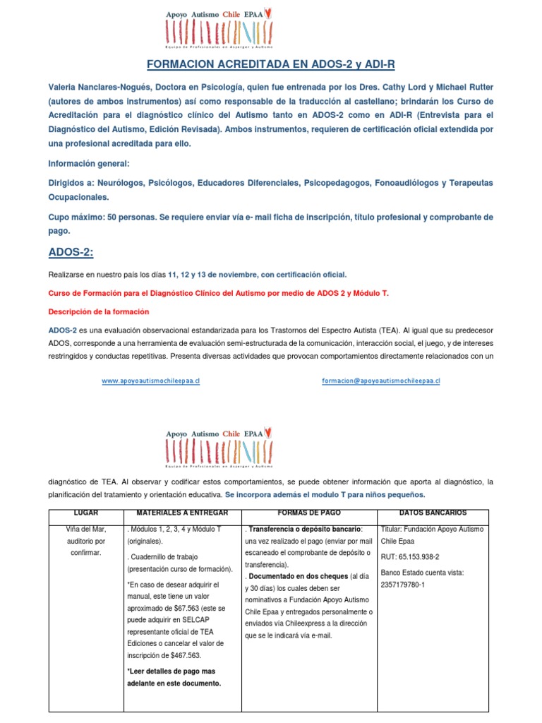 Adir y Ados2 2019 | PDF | Espectro autista | Trastornos del desarrollo ...