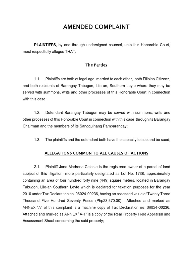 Amended Complaint: PLAINTIFFS, by and Through Undersigned Counsel, Unto ...