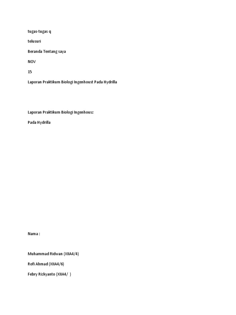Contoh Laprak Fotosintesis Hydrilla | PDF