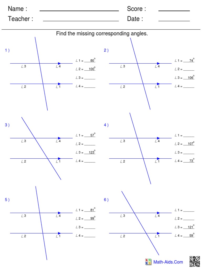 Corresponding Angles Geometry Worksheet | PDF | Geometry | Classical Geometry