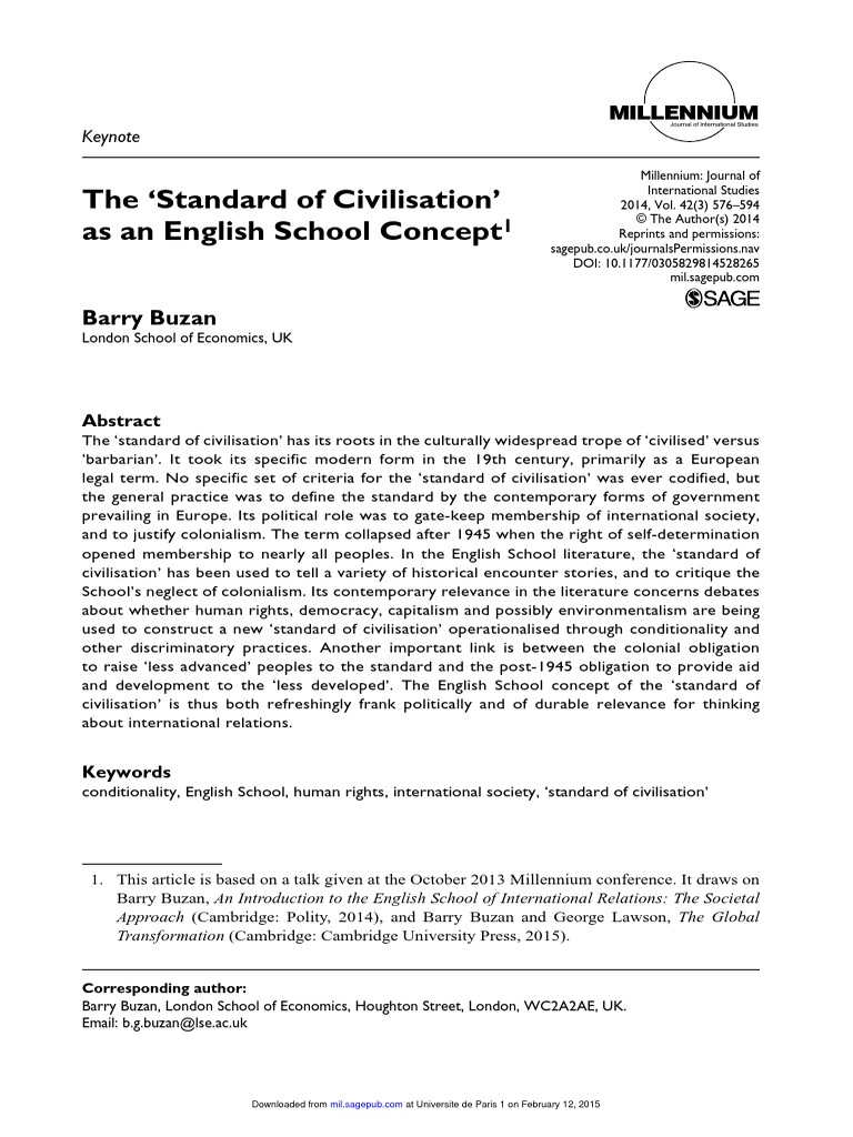 ! Buzan. The Standard of Civilization | PDF | Civilization | Human Rights