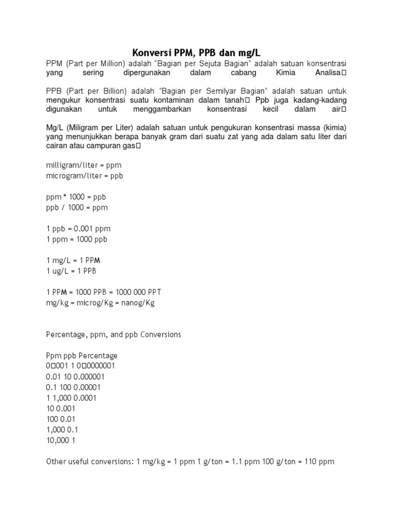 Konversi PPM, PPB, dan mg/L | PDF