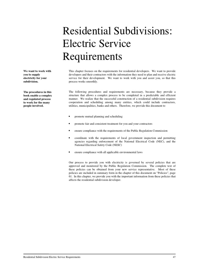 Subdivision Electric Service Guidelines | PDF | Electric Power ...