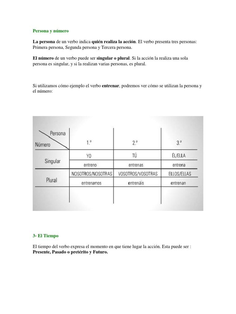 Persona y Número. Verbos | PDF | Verbo | Numero Gramatical
