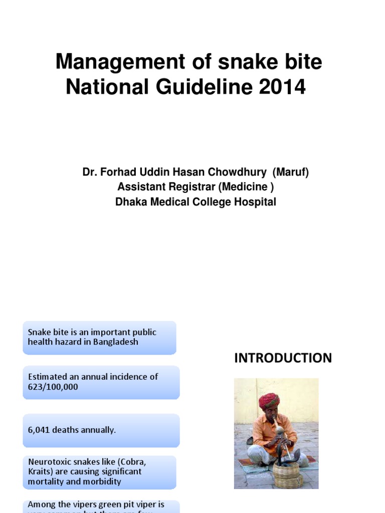 Management of Snake Bite National Guideline 2014 | PDF | Medical ...