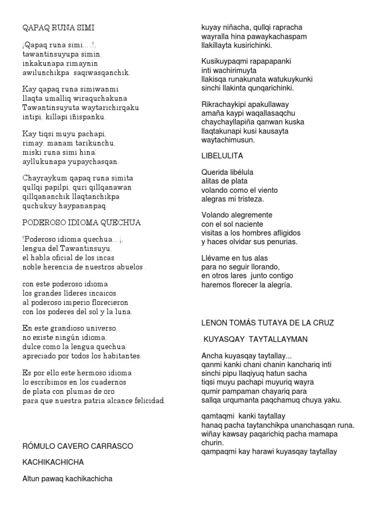 Poesias Quechua | Descargar gratis PDF | Pueblos Indígenas de las ...
