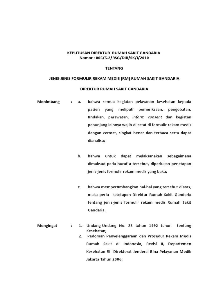 Formulir Rekam Medis RS Gandaria | PDF