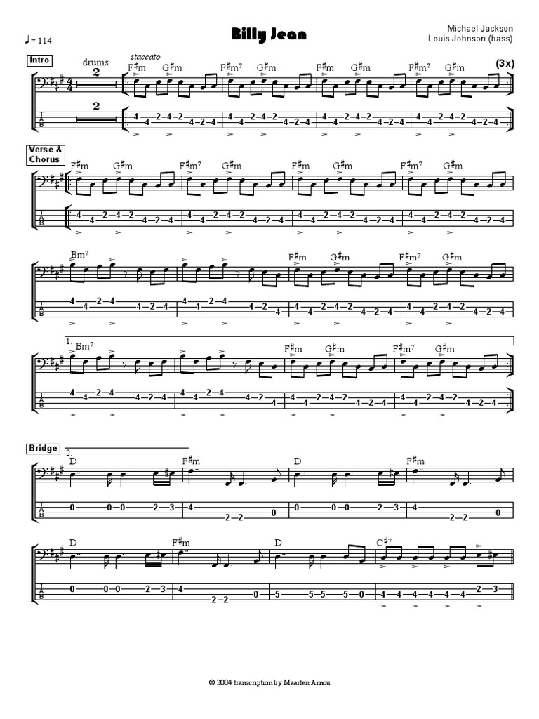 Billy Jean Michael Jackson BASS PDF Songs Musical Forms