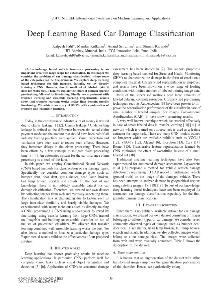 Deep Learning Based Car Damage Classification | Download Free PDF ...