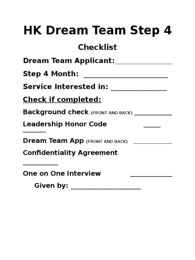 HK Dream Team Step 4: Checklist | PDF