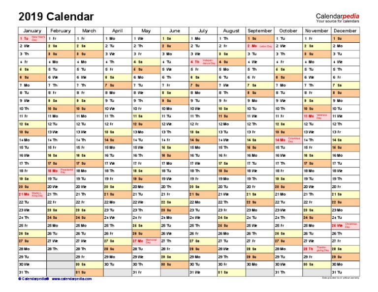 2019 Calendar Landscape | PDF
