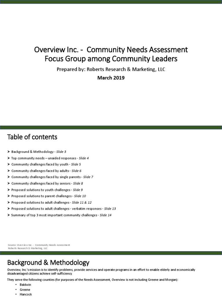 Overview Community Needs Assessment Focus Group Report March 20 2019 ...