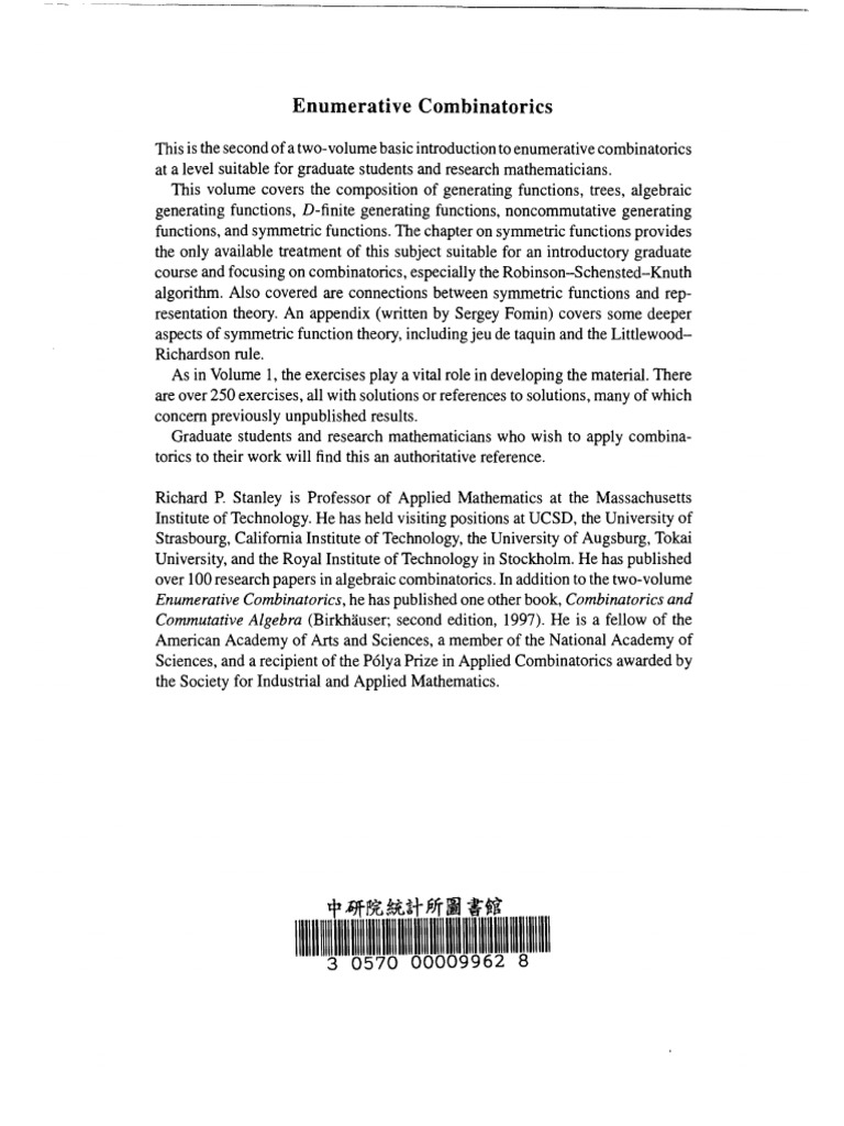 18.312-Enumerative Combinatorics Volume 2-Stanley PDF | PDF