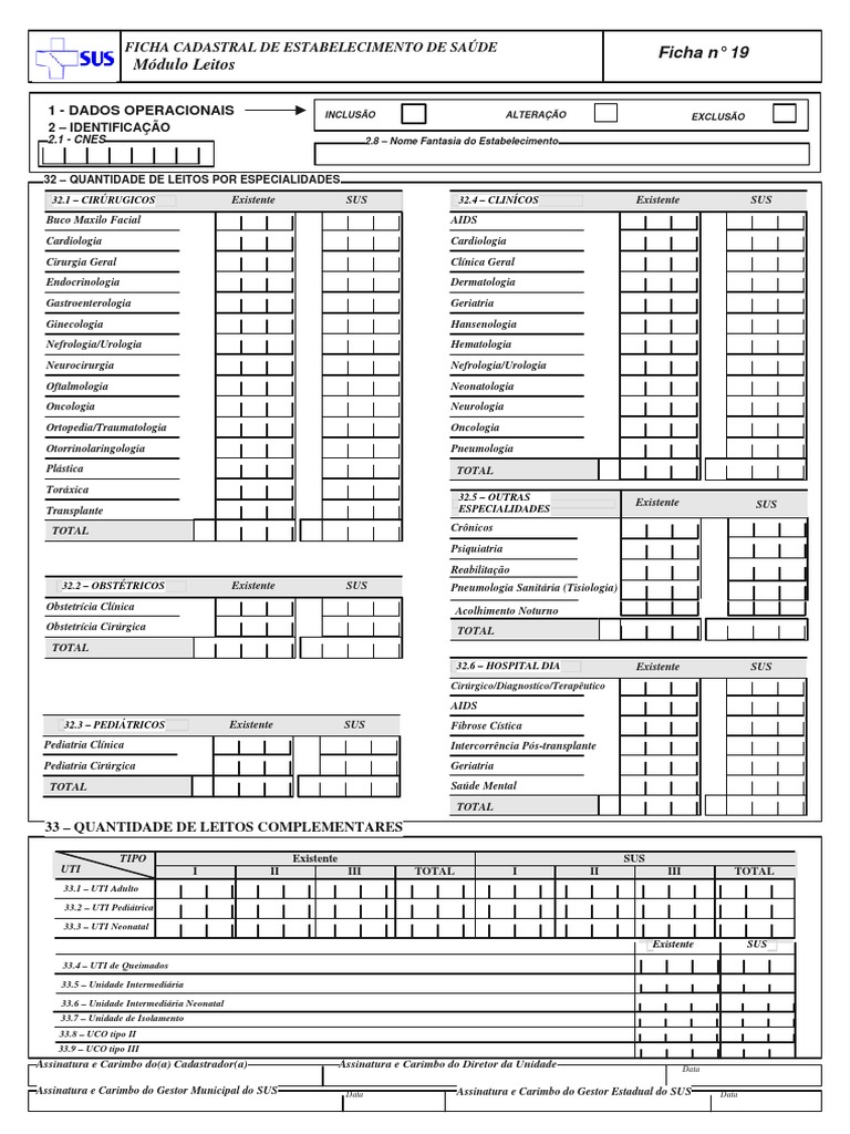 Ficha CNES para alteração de leitos | Remédio | Medicina clínica