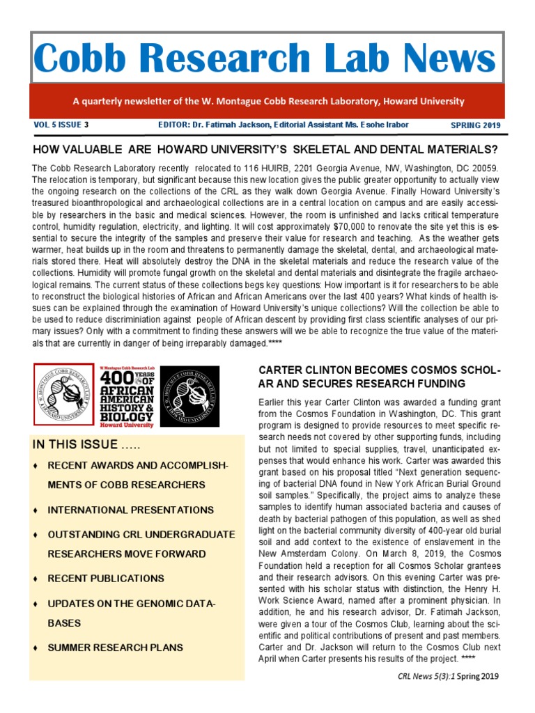 Cobb Research Lab News: A Quarterly Newsletter of The W. Montague Cobb ...