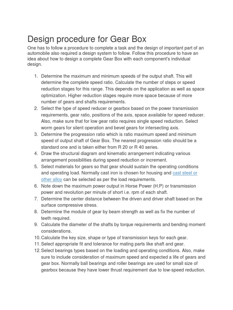 Design Procedure For Gear Box | PDF | Gear | Transmission (Mechanics)