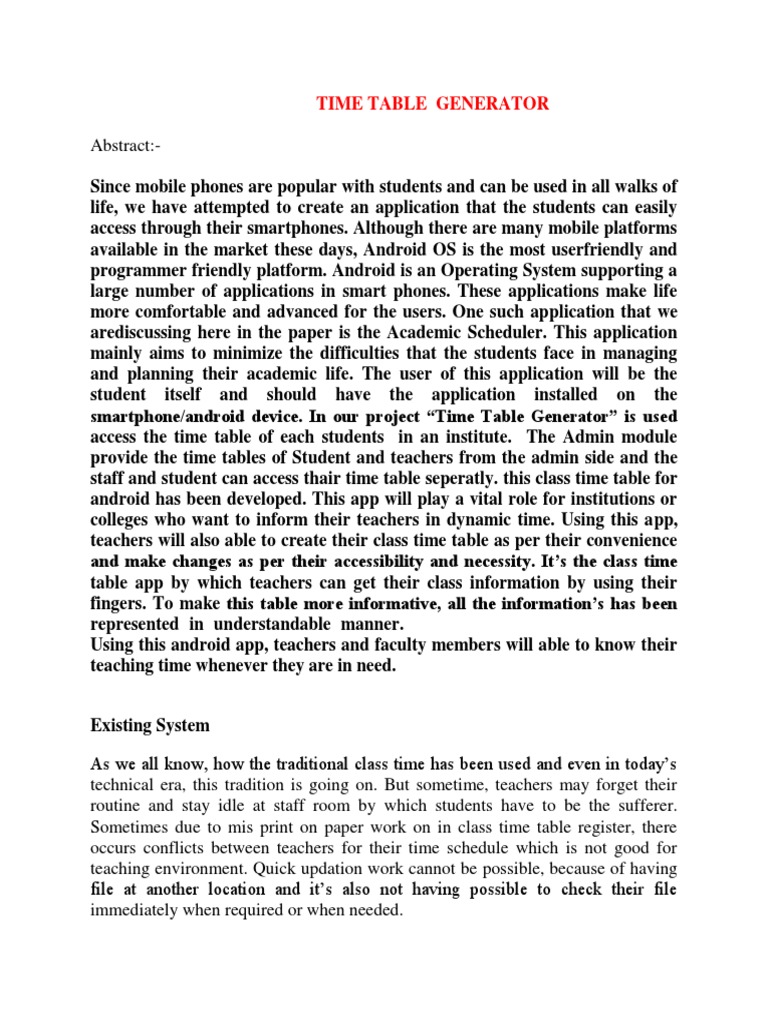 Time Table Generator | PDF | Android (Operating System) | Eclipse ...
