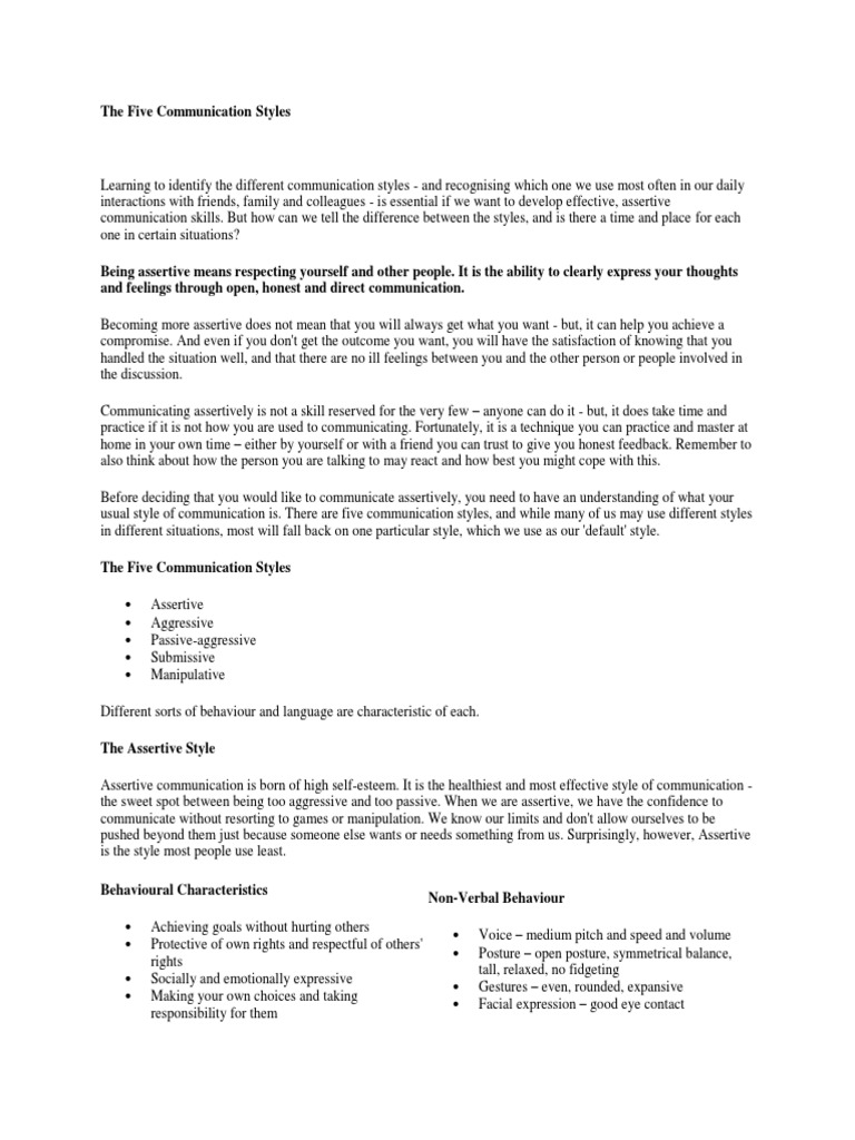 Notes The Five Communication Styles Notes | Download Free PDF ...
