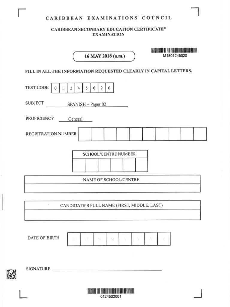 CXC CSEC Spanish p2 | PDF