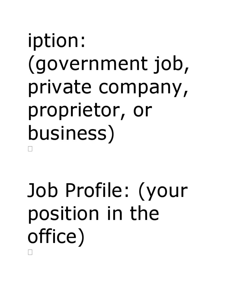 Iption: (Government Job, Private Company, Proprietor, or Business) Job ...