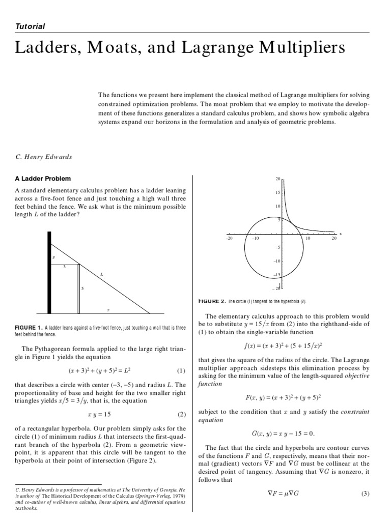 Ladders, Moats, and Lagrange Multipliers: Tutorial | PDF | Gradient | Equations