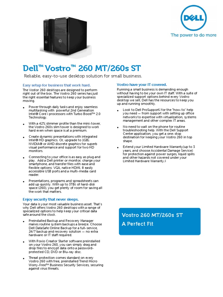 Dell Vostro 260 Spec-Sheet | PDF | Microsoft Windows | Usb