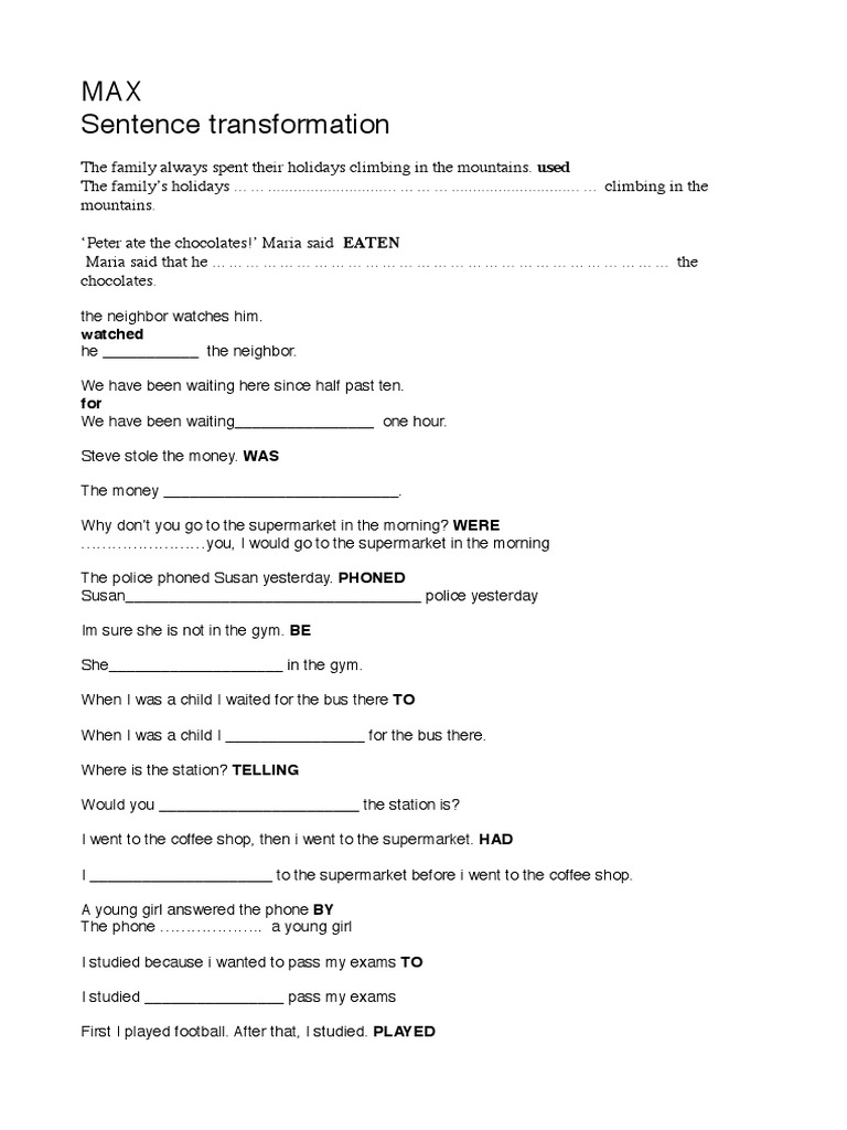 Sentence Transformation Exercises | PDF