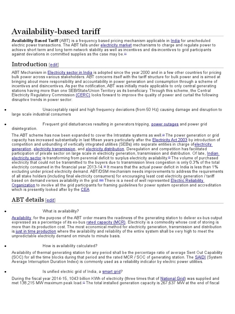 Availability-Based Tariff: Availability Based Tariff (ABT) Is A ...