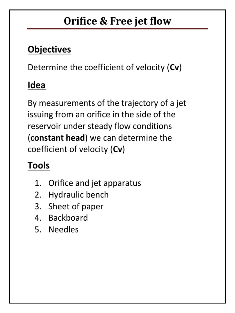 Orifice & Free Jet Flow | PDF | Kinetic Energy | Mechanics