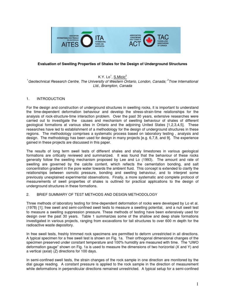 Swelling Properties of Shales for Design | PDF | Osmosis | Rock (Geology)