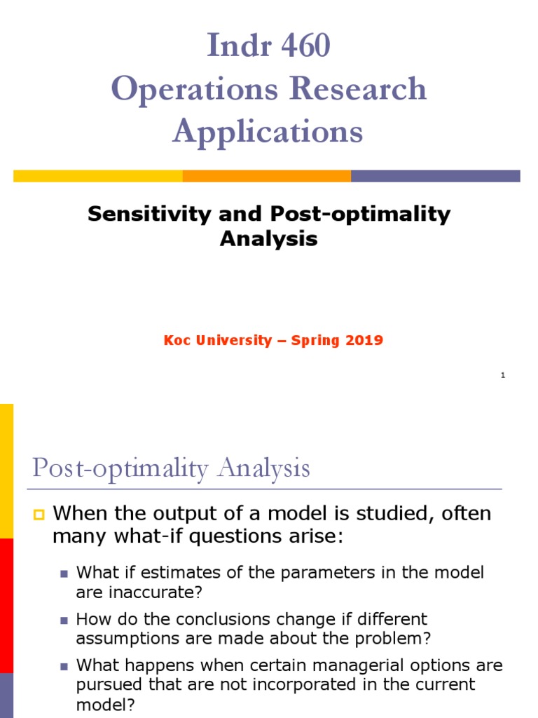 Indr 460 Operations Research Applications Sensitivity And Post