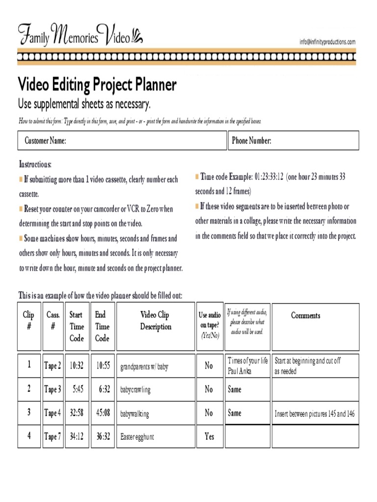 Video Editing Project Planner | PDF | Videotape | Sound Recording And ...