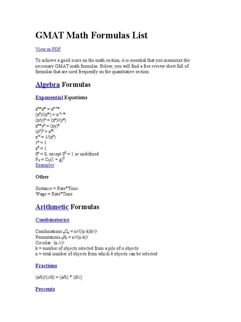GMAT Math Formulas List PDF | PDF | Area | Rectangle