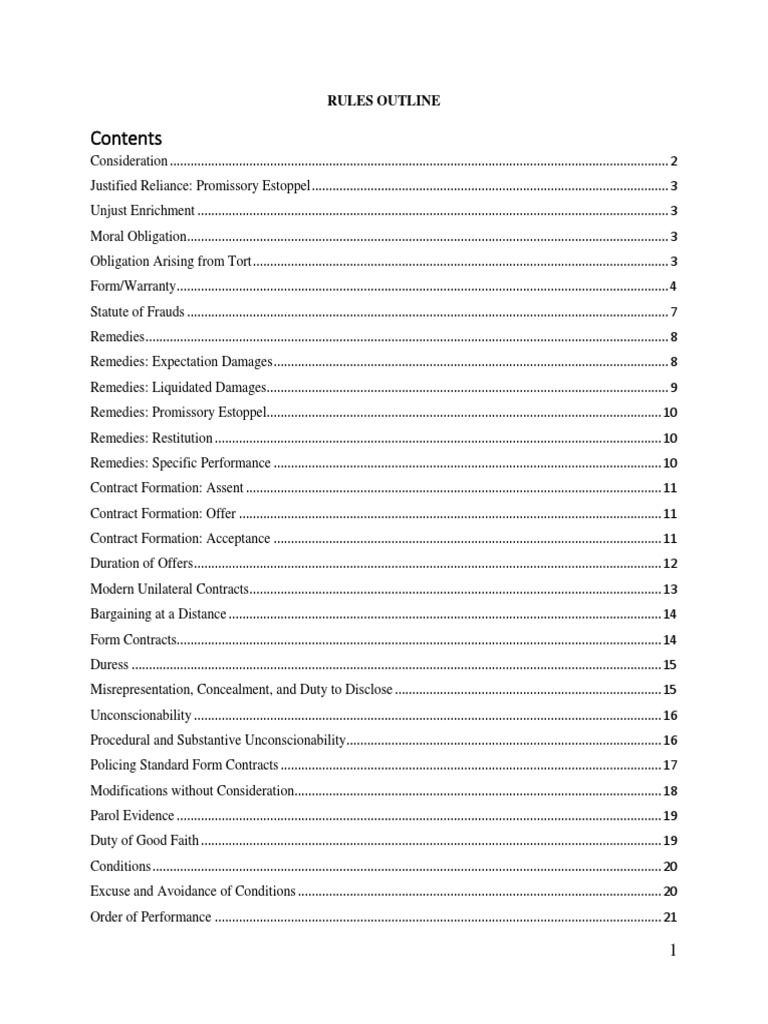 Contract Rules Outline | PDF | Offer And Acceptance | Implied Warranty