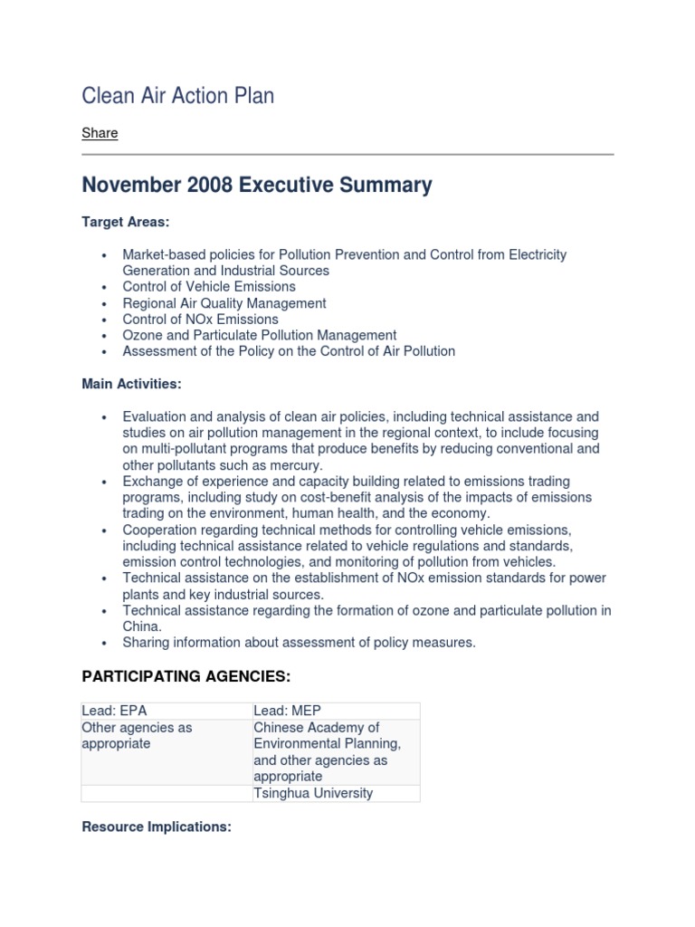 Clean Air Action Plan | PDF | Clean Air Act (United States) | Air Pollution