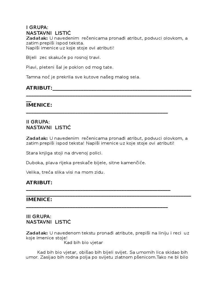 ATRIBUT - - Nastavni Listici - Savjetnik