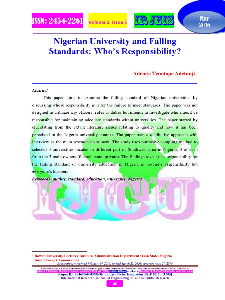 Nigerian University Standards Decline | PDF | Academic Journal | Open ...