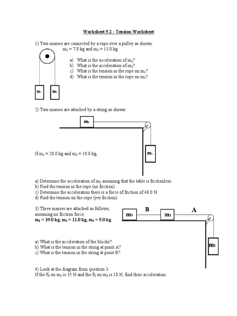 Physics 11 Worksheet Tension | PDF