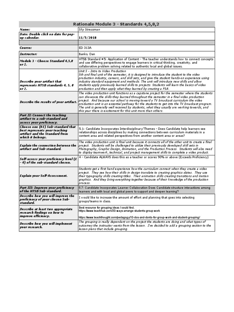 Teaching Portfolio Rationale - Standard 5 - Rationale Template | PDF ...