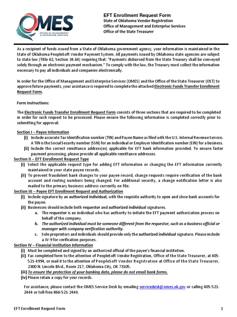 EFT Enrollment Request Form: Manager With Company Verification ...