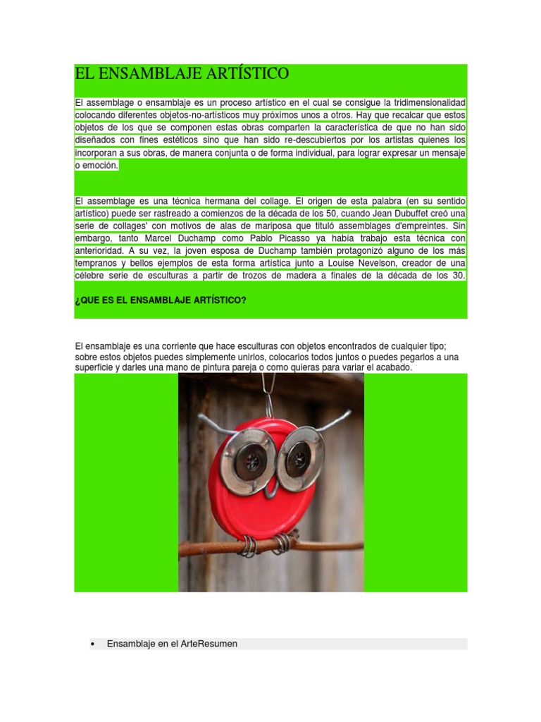 Qué es el ensamblaje artístico | PDF | Movimientos de arte | Arte Moderno