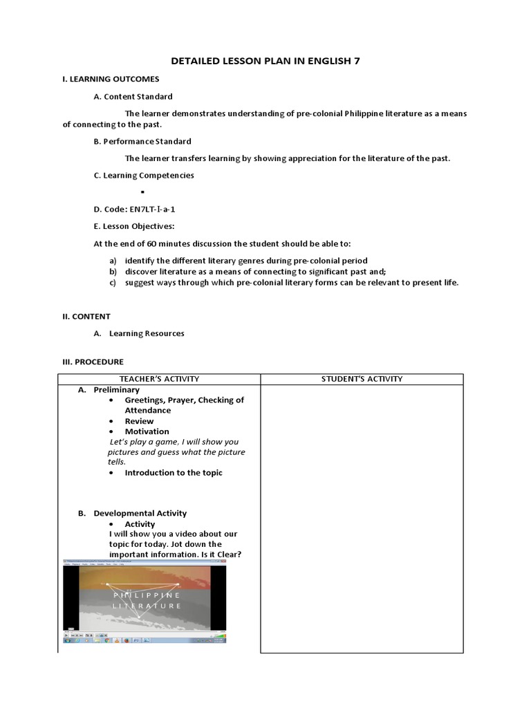Detailed Lesson Plan in English 7 | PDF | Lesson Plan | Theatre