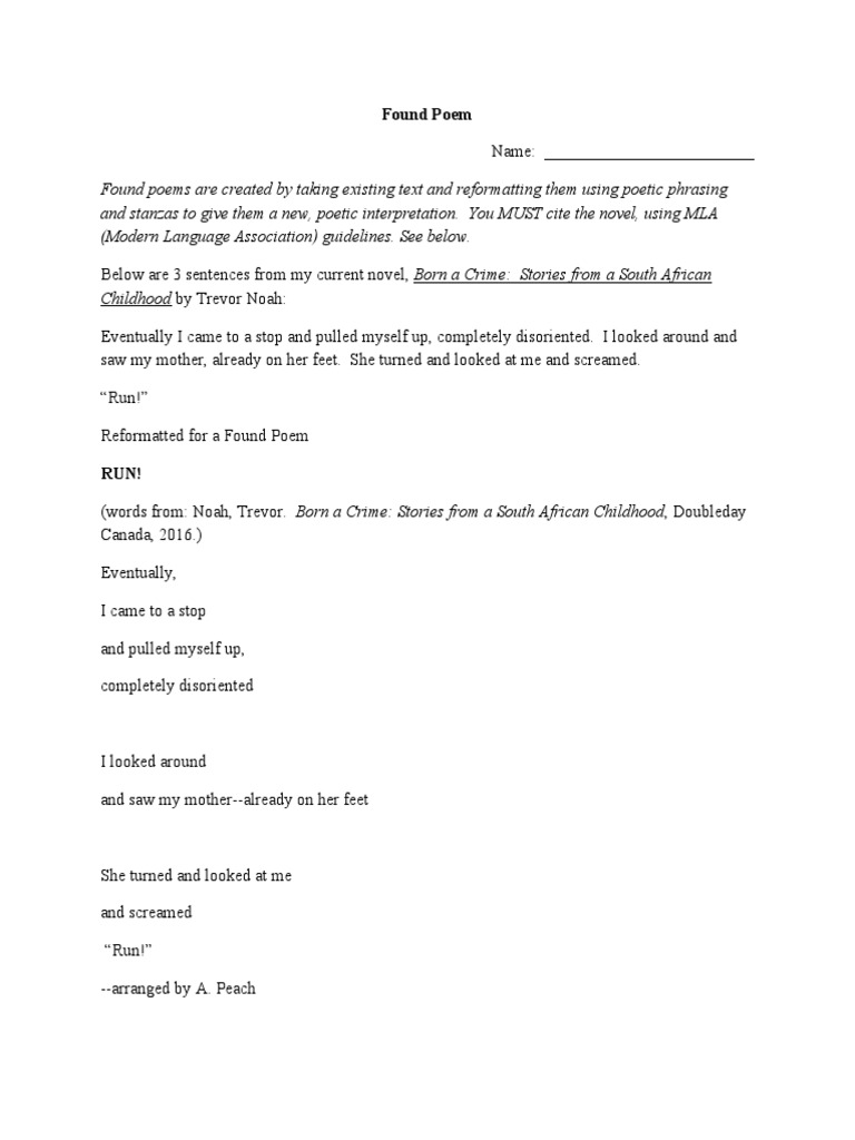 Found Poem Exercise 2019 | PDF | Poetry | Linguistics