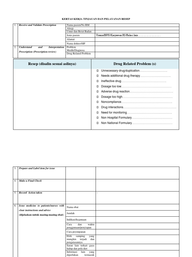 Resep (Disalin Sesuai Aslinya) Drug Related Problem (S) : Kertas Kerja ...