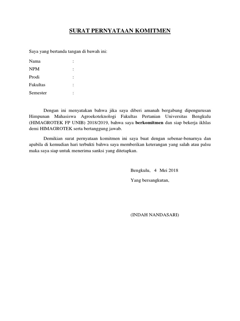 Surat Pernyataan Komitmen-1 | PDF