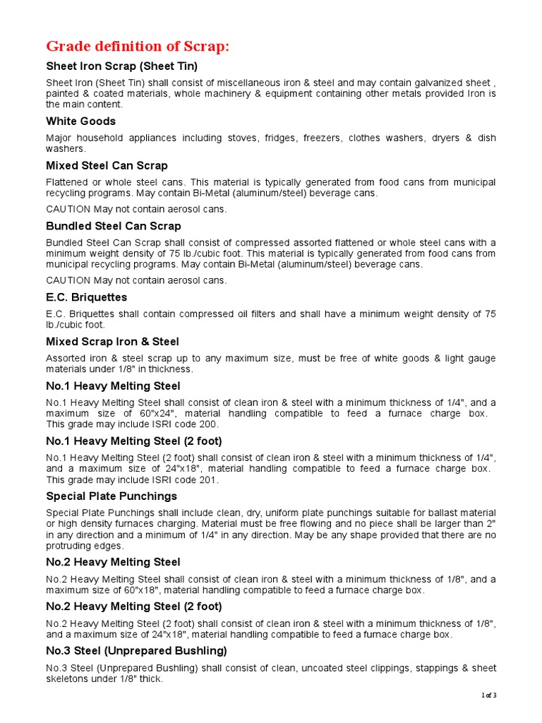 Scrap Metal Grades and Definitions | PDF | Scrap | Cast Iron