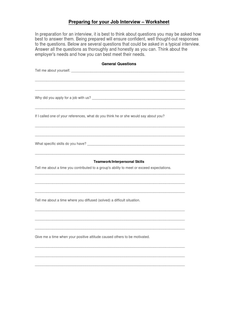 Job Interview Preparation Worksheet | PDF | Job Interview | Interview